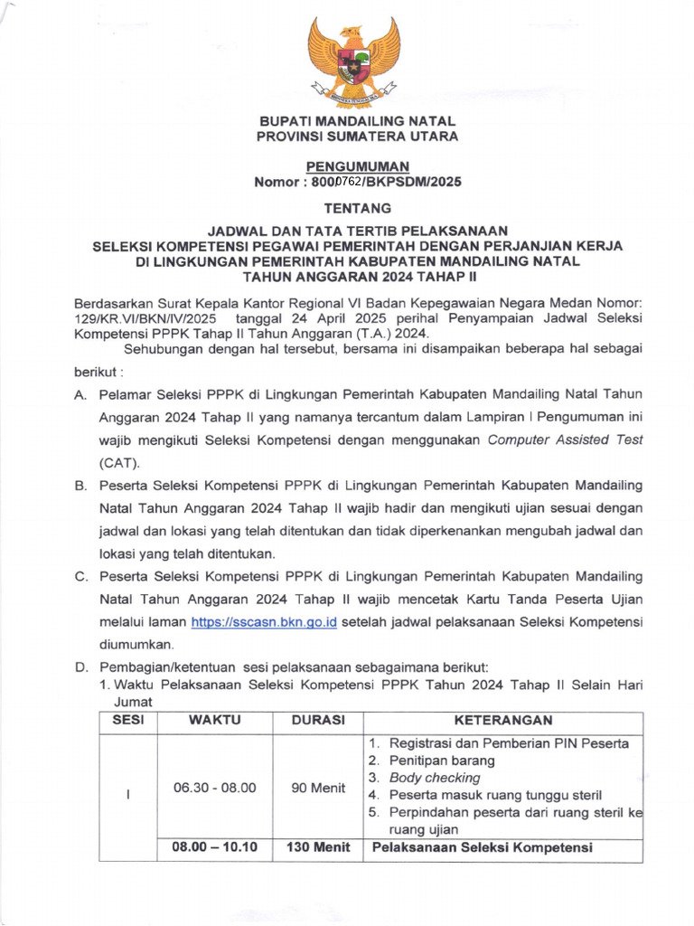 Jadwal Dan Tata Tertib Pelaksanaan Seleksi Kompetensi PPPK Di Lingkungan Pemerintah Madina Ta ...
