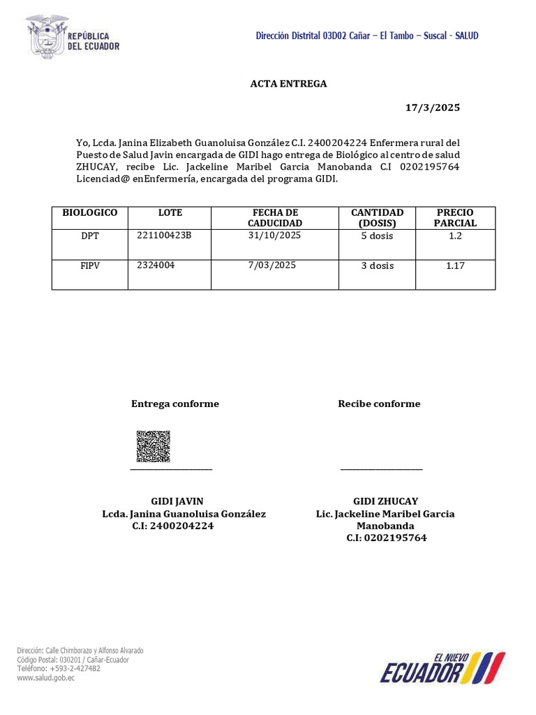 ACTA DE ENTREGA DPT y Fipv ZHUCAY-signed-signed | PDF