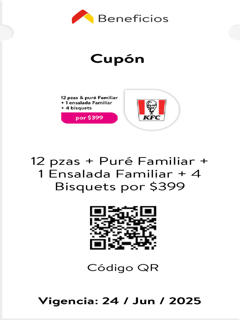 Cupón KFC: 12 pzas y más por $399 | PDF