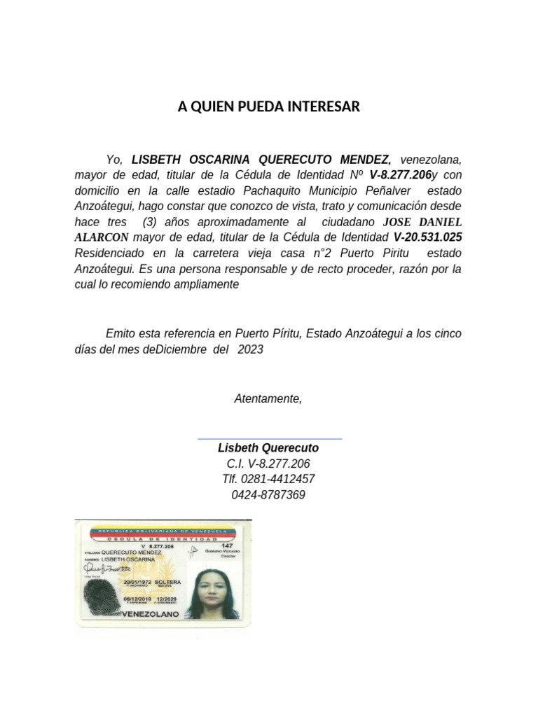 A Quien Pueda Interesar Jose Daniel | PDF