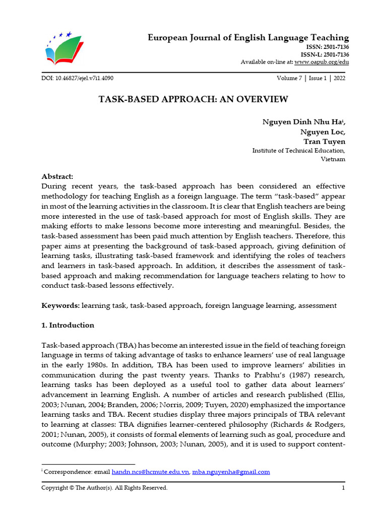 Task-Based Approach An Overview | PDF | Educational Assessment | Learning