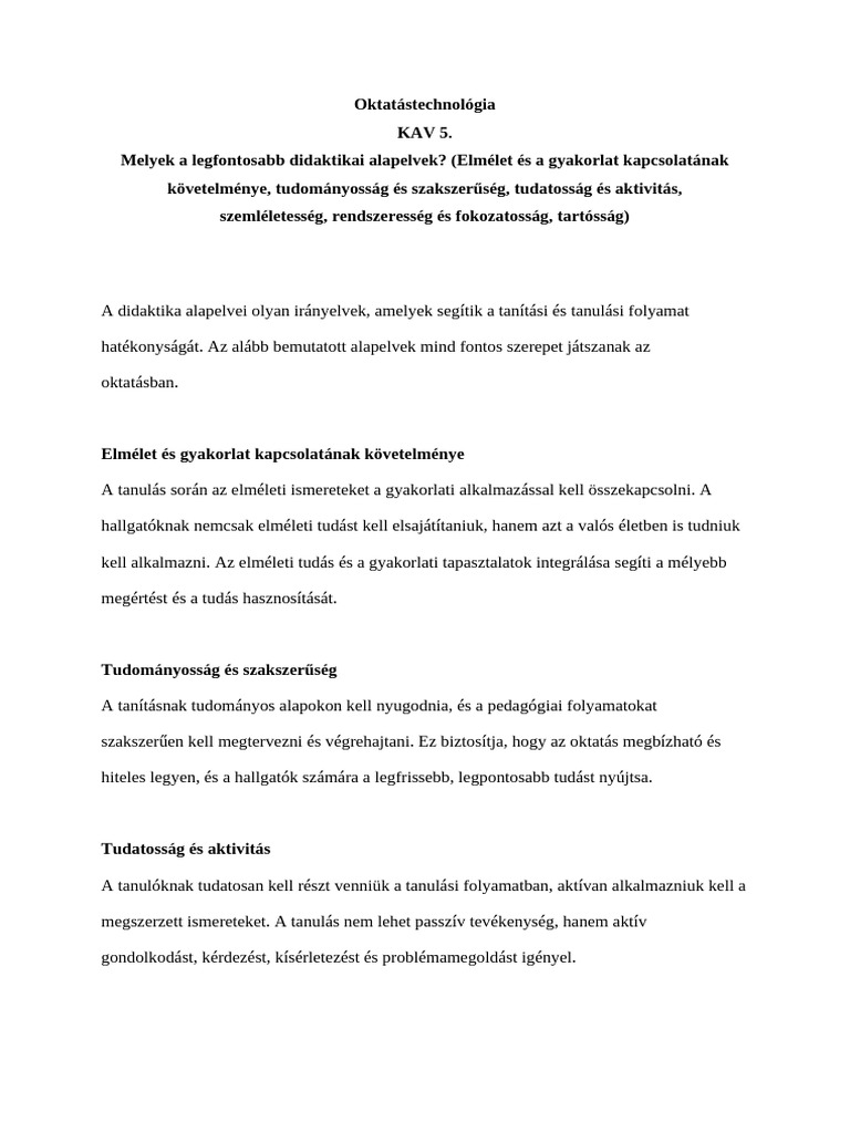 Melyek A Legfontosabb Didaktikai Alapelvek | PDF