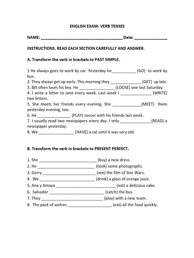 English Exam: Verb Tenses Practice | PDF