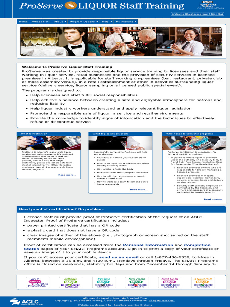 ProServe Liquor Staff Training - Home | PDF