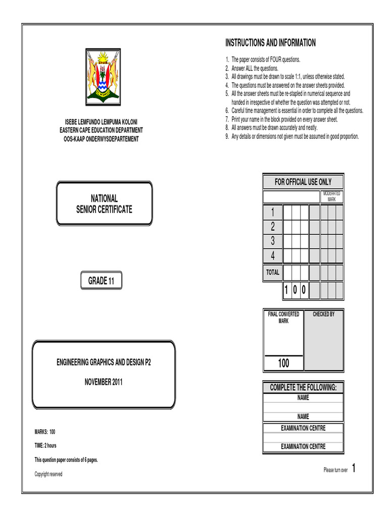 Grade 11 Engineering Graphics Exam | PDF