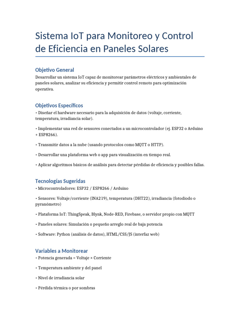 Sistema IoT Monitoreo Paneles Solares | PDF