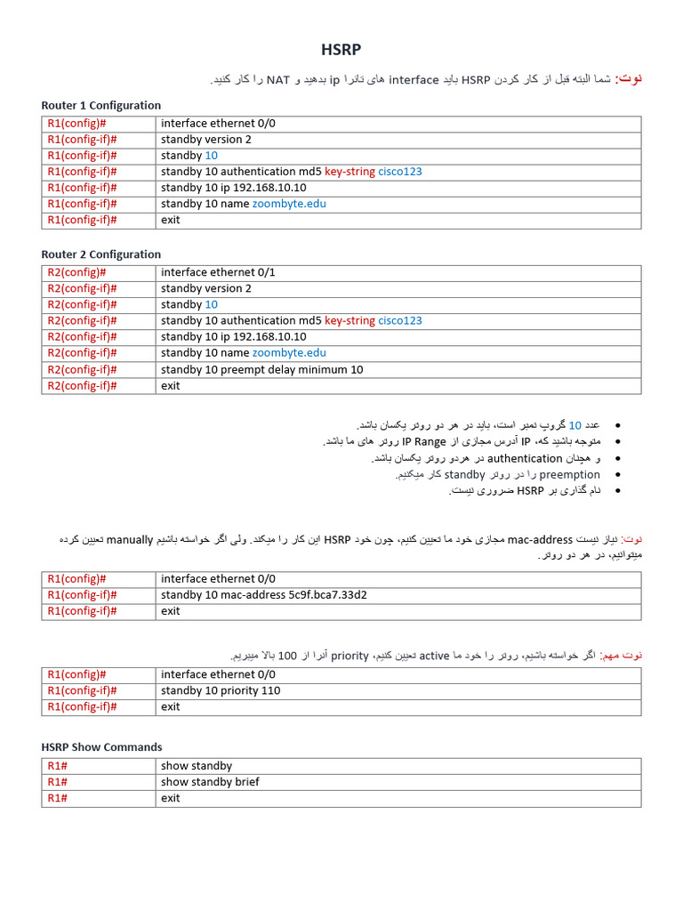 HSRP Configuration Cisco Router CCNA 200-301 | PDF