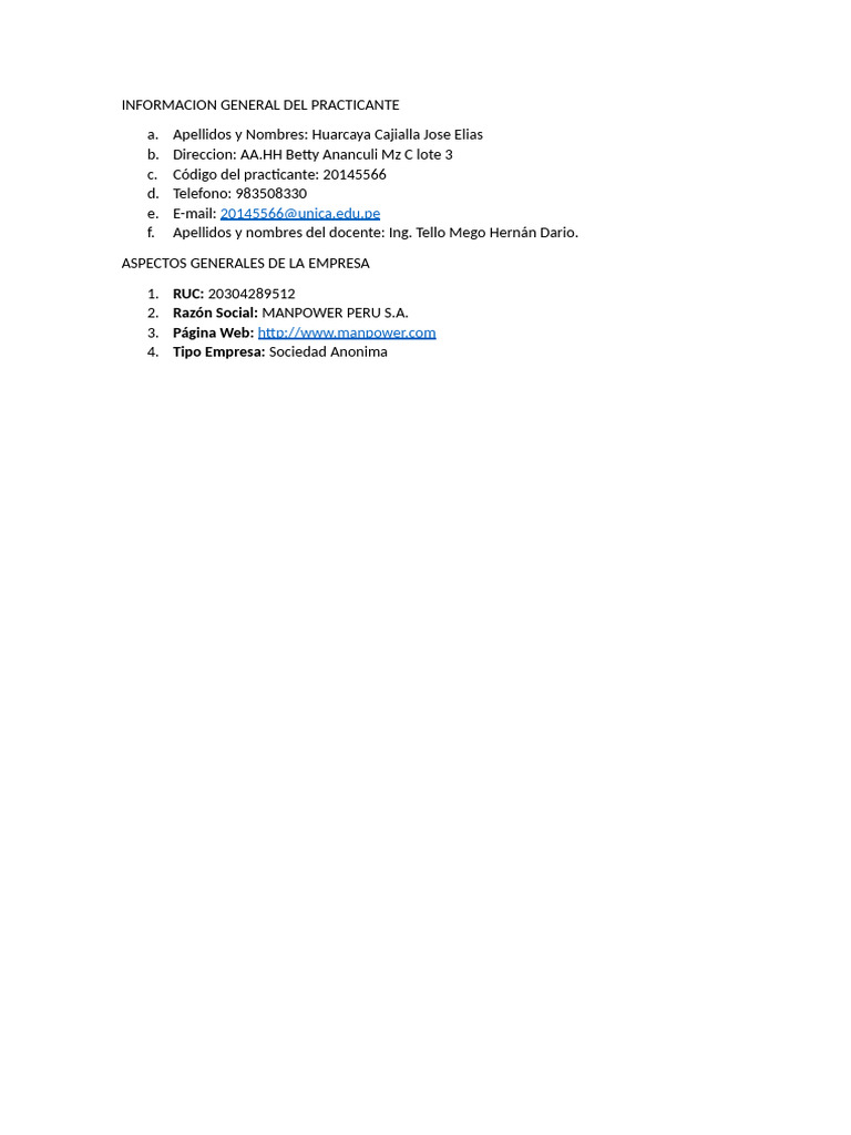Informacion General Del Practicante | PDF