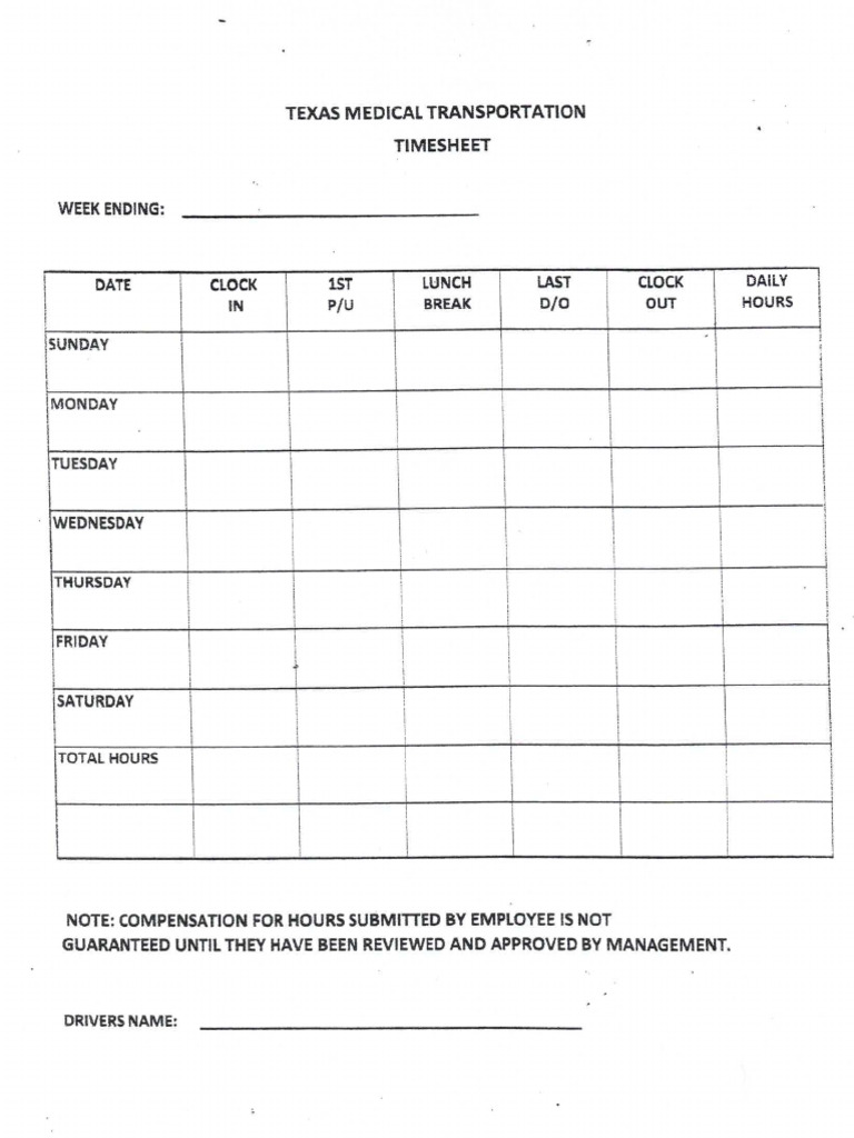 Timesheet WCH Driveres | PDF