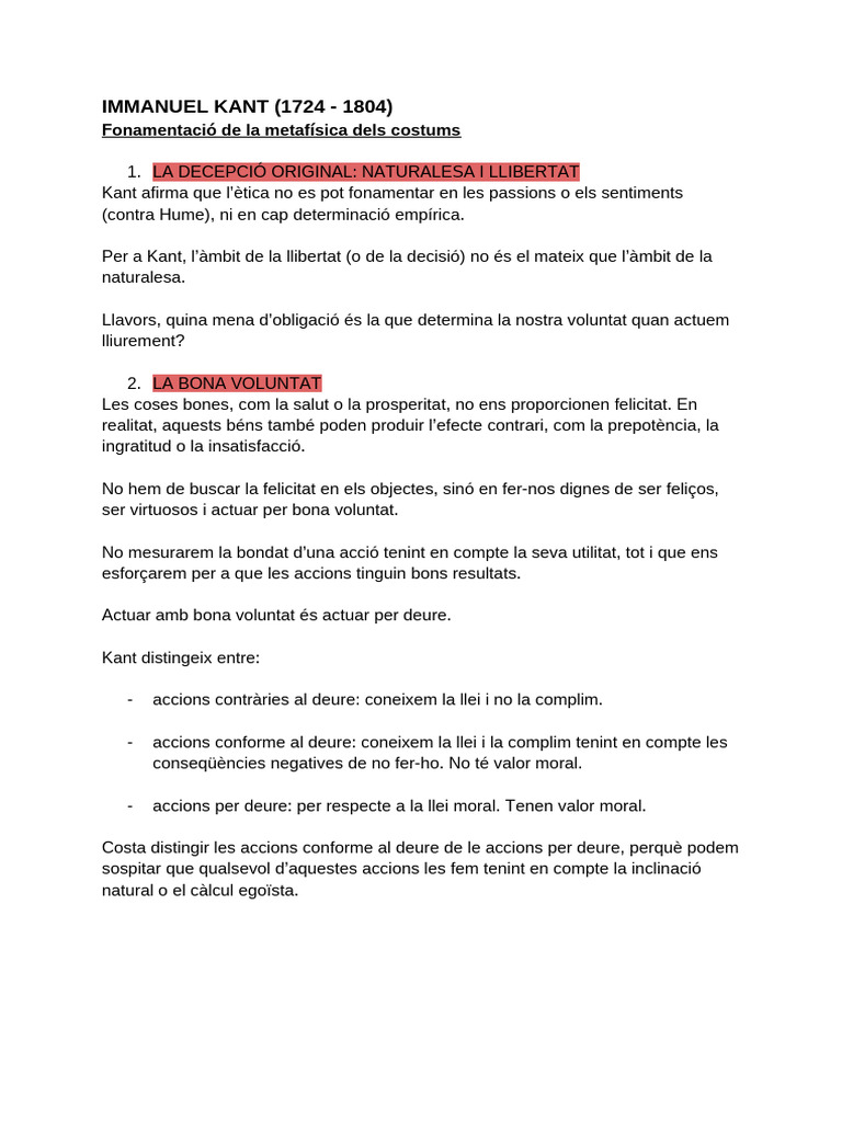 Apunts Immanuel Kant | PDF