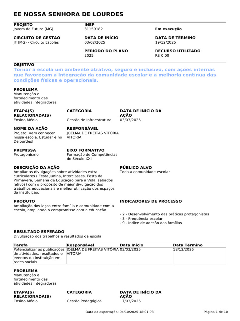 Projeto Educacional Delourdes 2025 | PDF | Pedagogia | Aprendizado