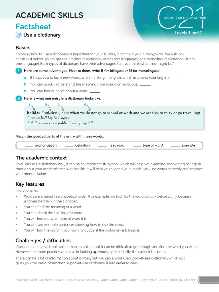 Using a Dictionary for Academic Success | PDF | Dictionary | English ...
