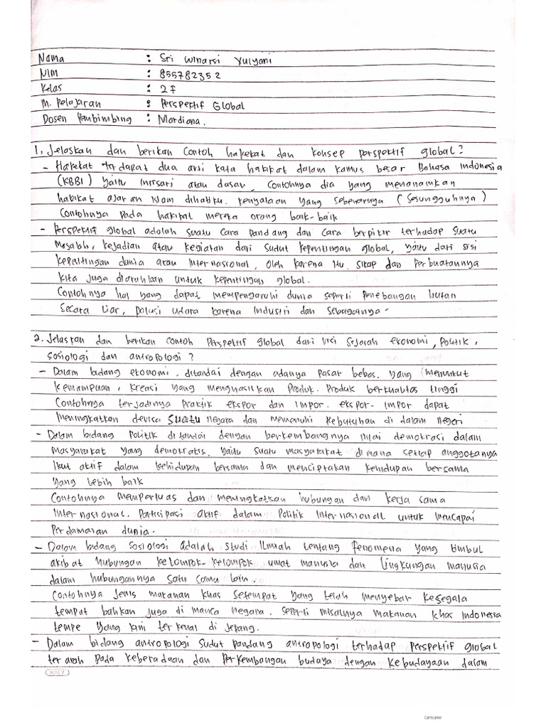 Kuis 1 Perspektif Global | PDF