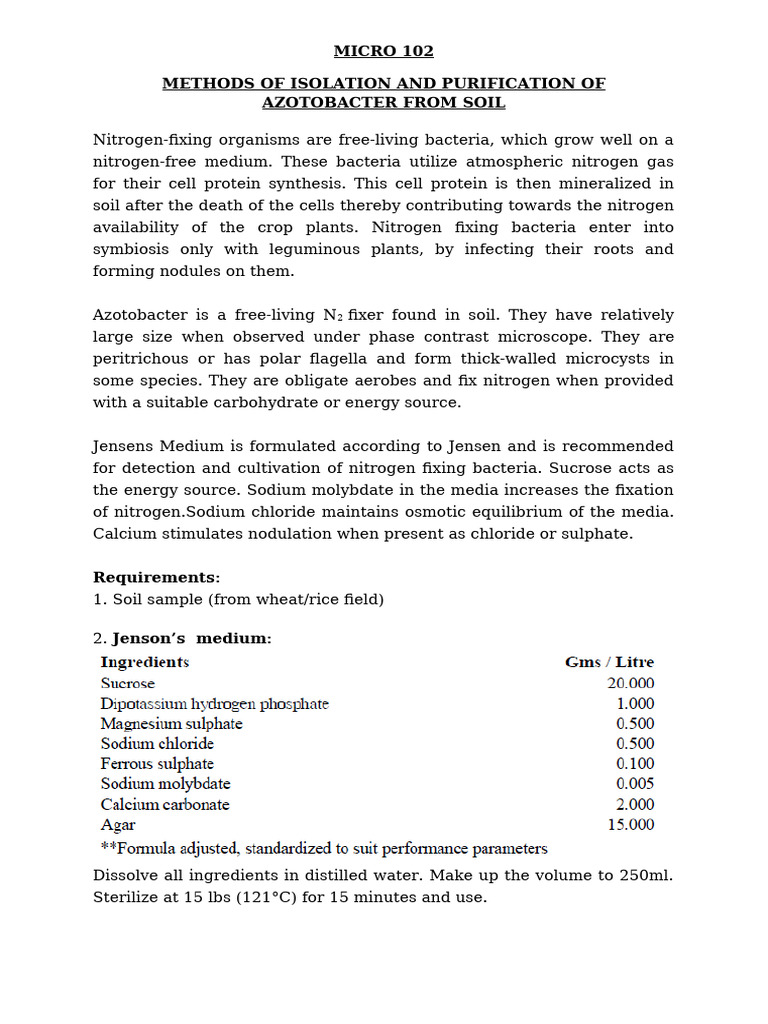 Isolation of Azotobacter from Soil | PDF