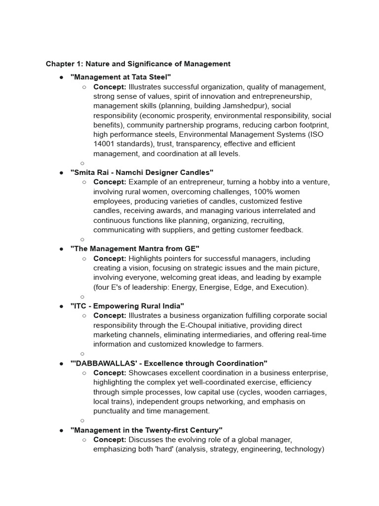 Chapter 1 - Nature and Significance of Management | PDF | Goodwill ...