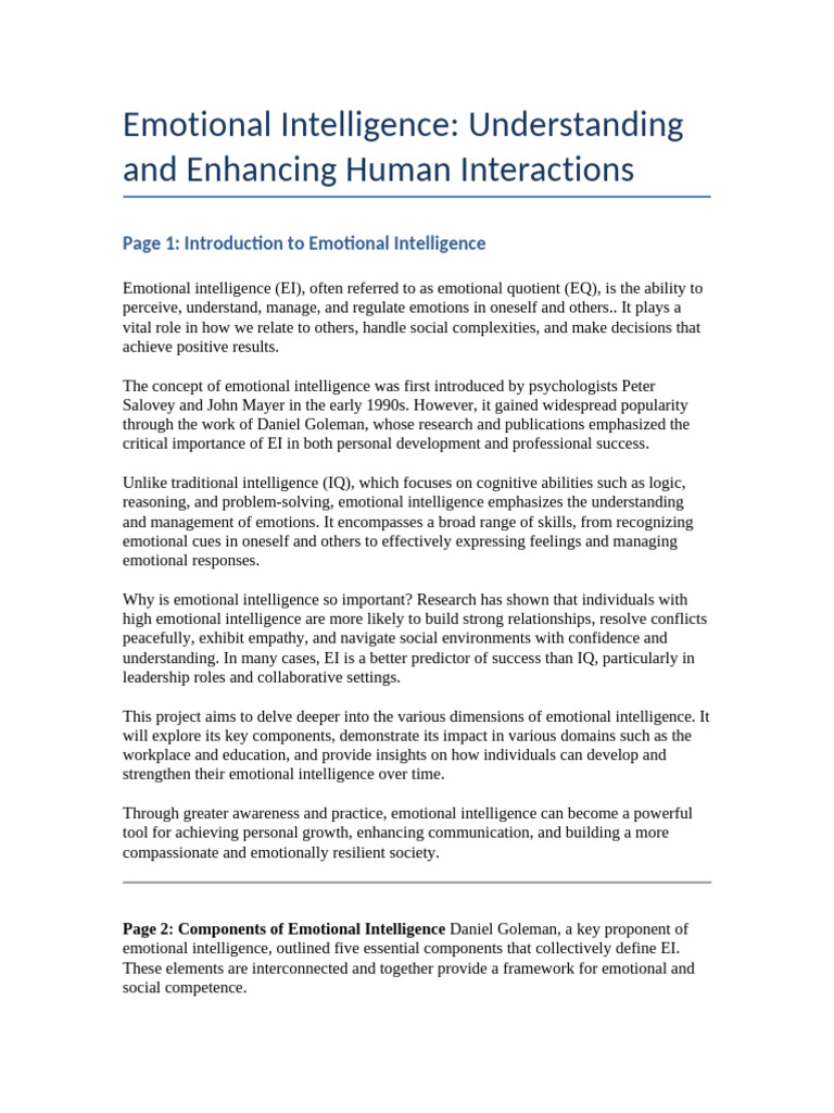 Emotional Intelligence Project | PDF | Emotional Intelligence | Empathy