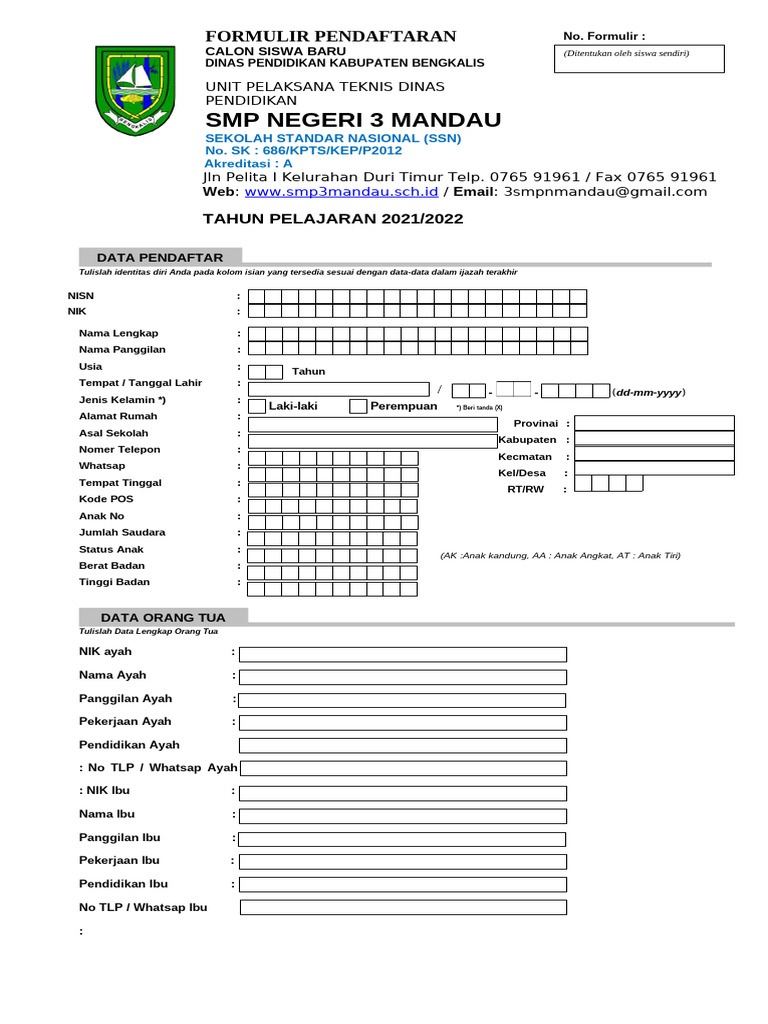 Contoh Formulir PPDB | PDF