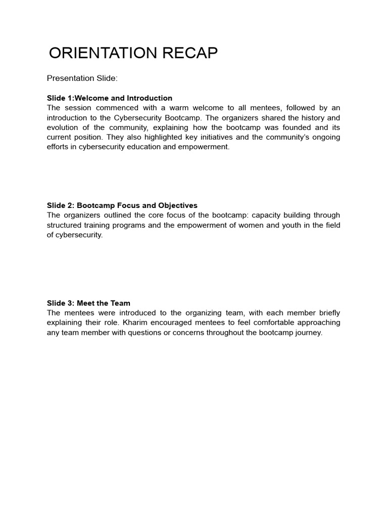Bootcamp Orientation Summary | PDF | Mentorship