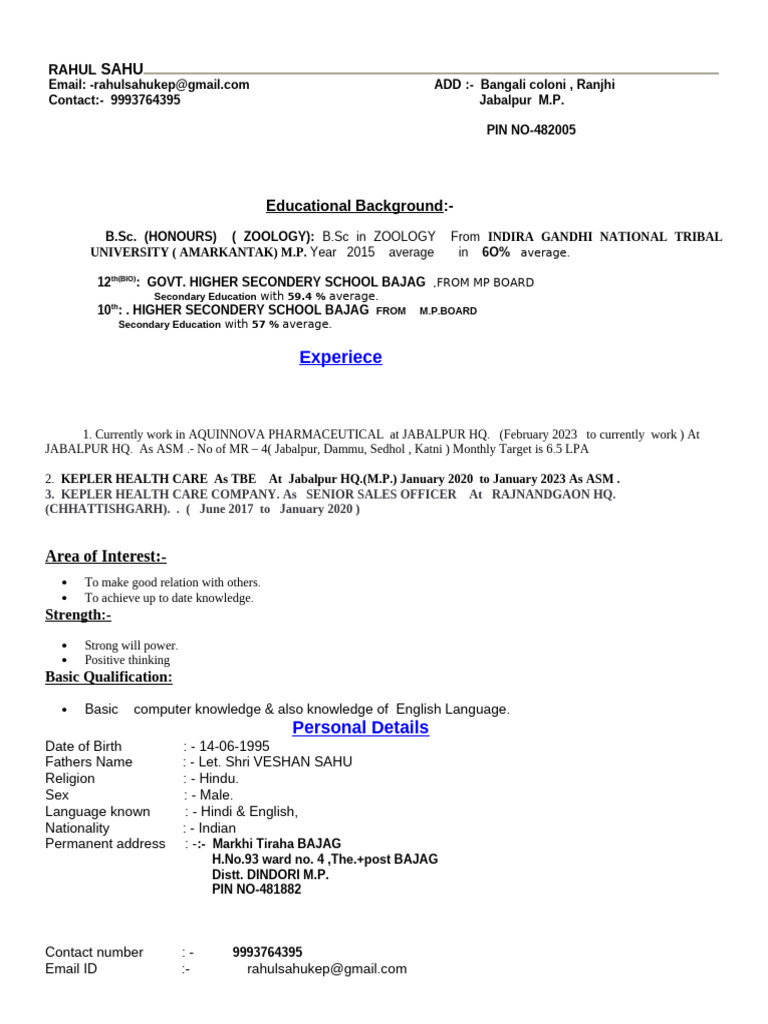 RAHUL - SAHU - Jablpur | PDF