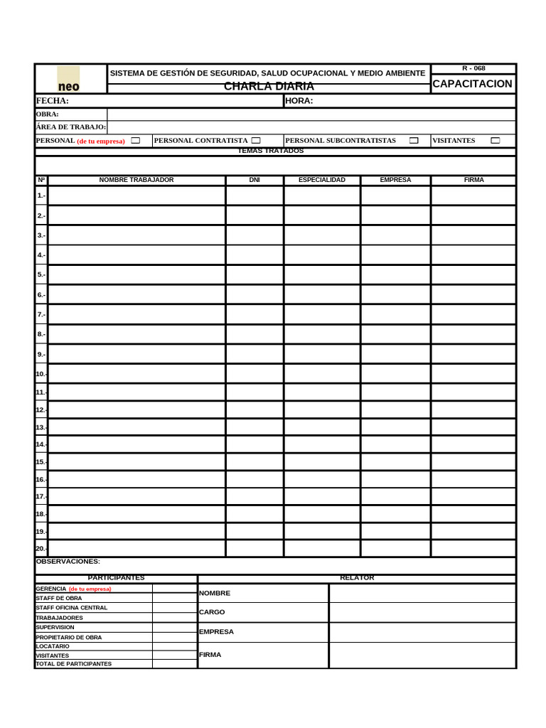 Formato CHARLA DIARIA | PDF