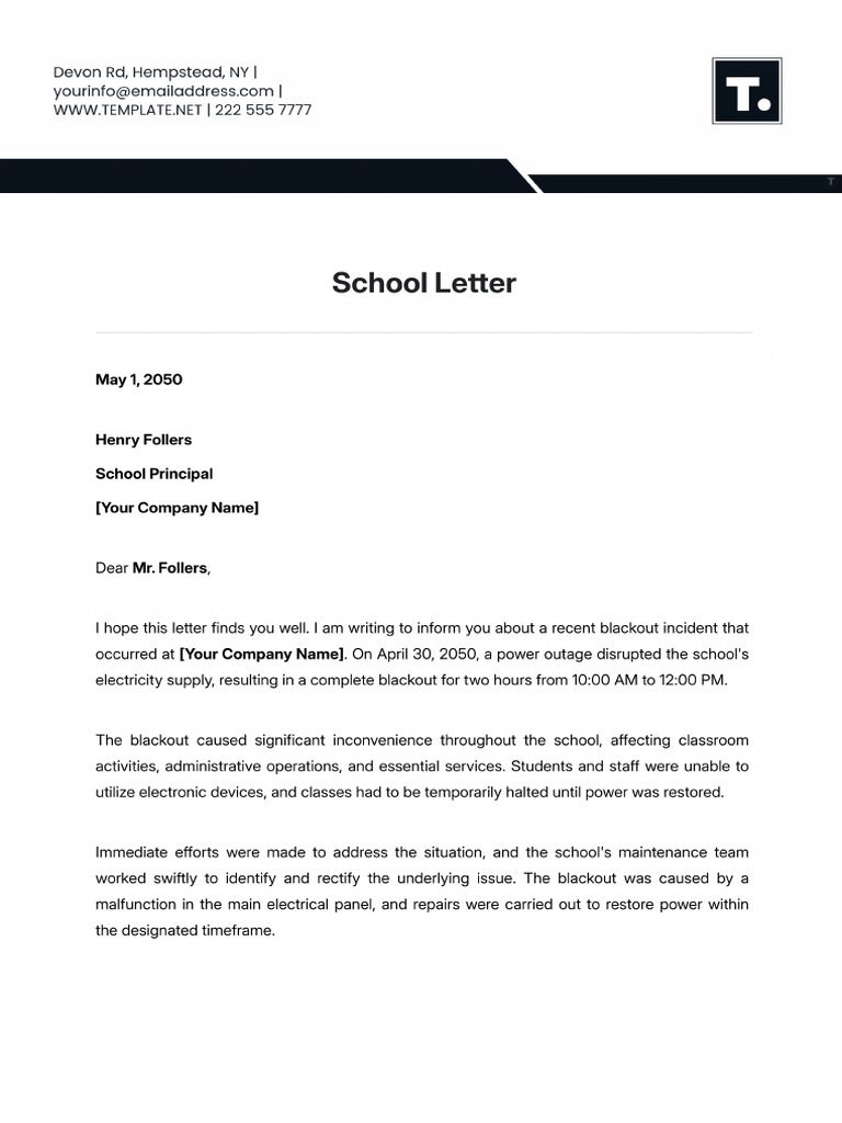 Free School Letter Template | PDF