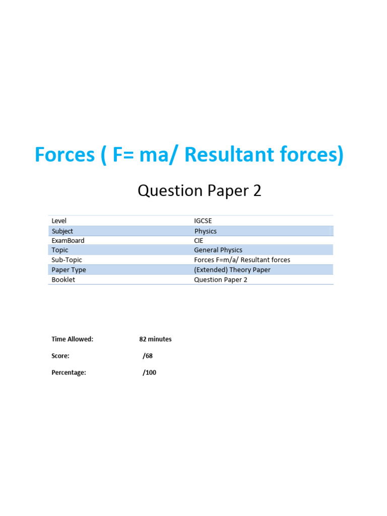 152.2-f Ma Resultant Forces-Cie Igcse Physics Ext-Theory-qp Core 2 | PDF | Force | Euclidean Vector