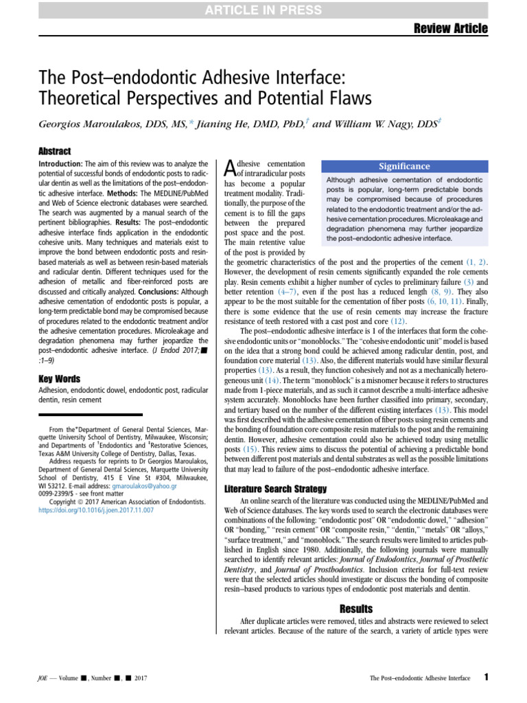01 - The Post Endodontic Adhesive Interface | PDF | Materials ...