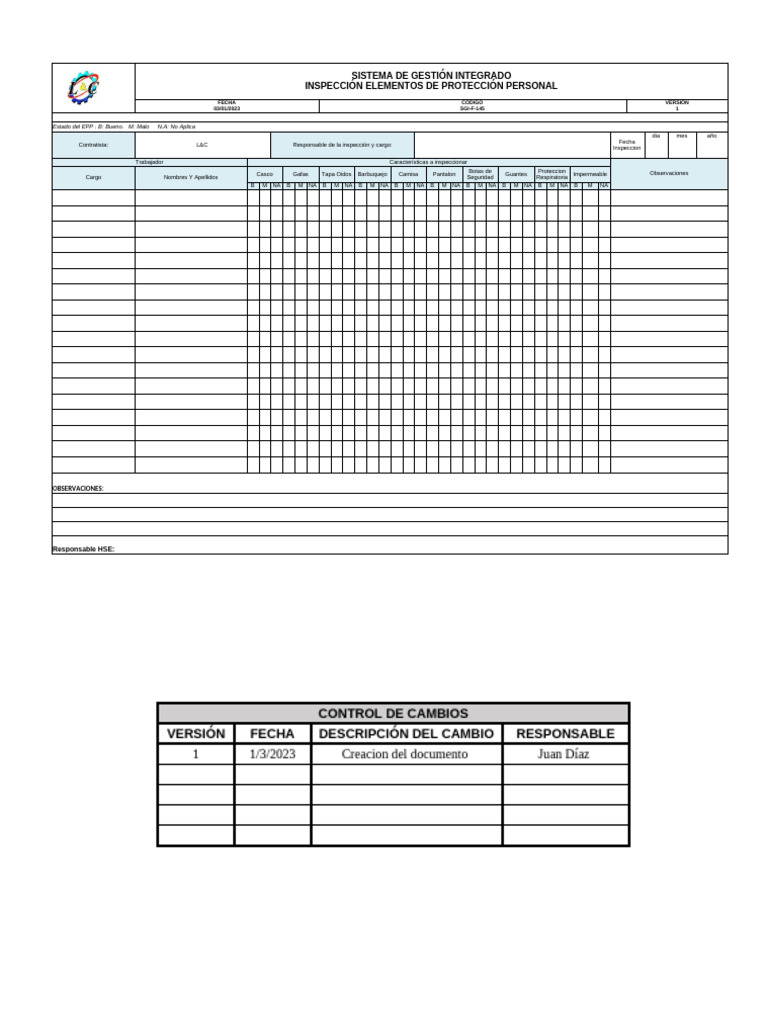 SGI-F-145 Formato Inspección de EPP | PDF