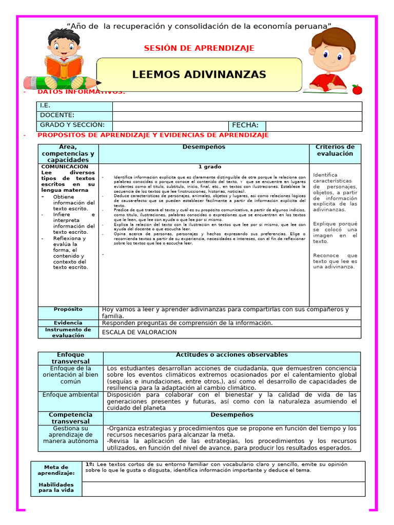 1° S1 Sesion D1 Com Leemos Adivinanzas | PDF | Aprendizaje | Información