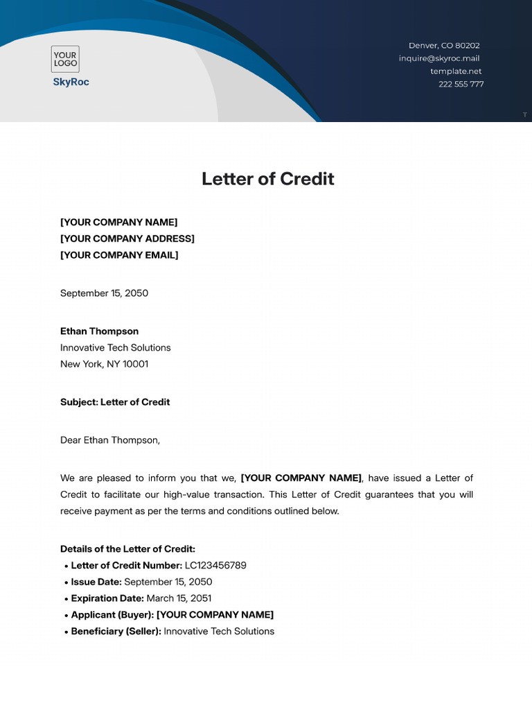 Letter of Credit Template | PDF