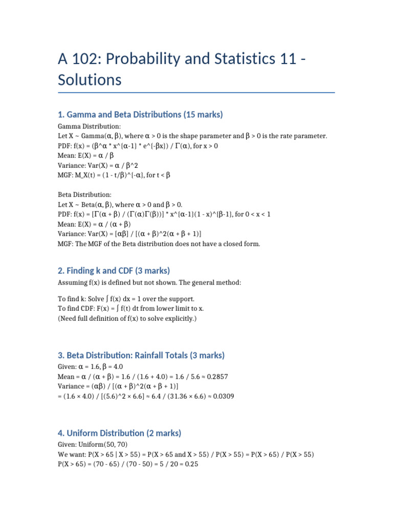 Probability and Statistics Solutions | PDF
