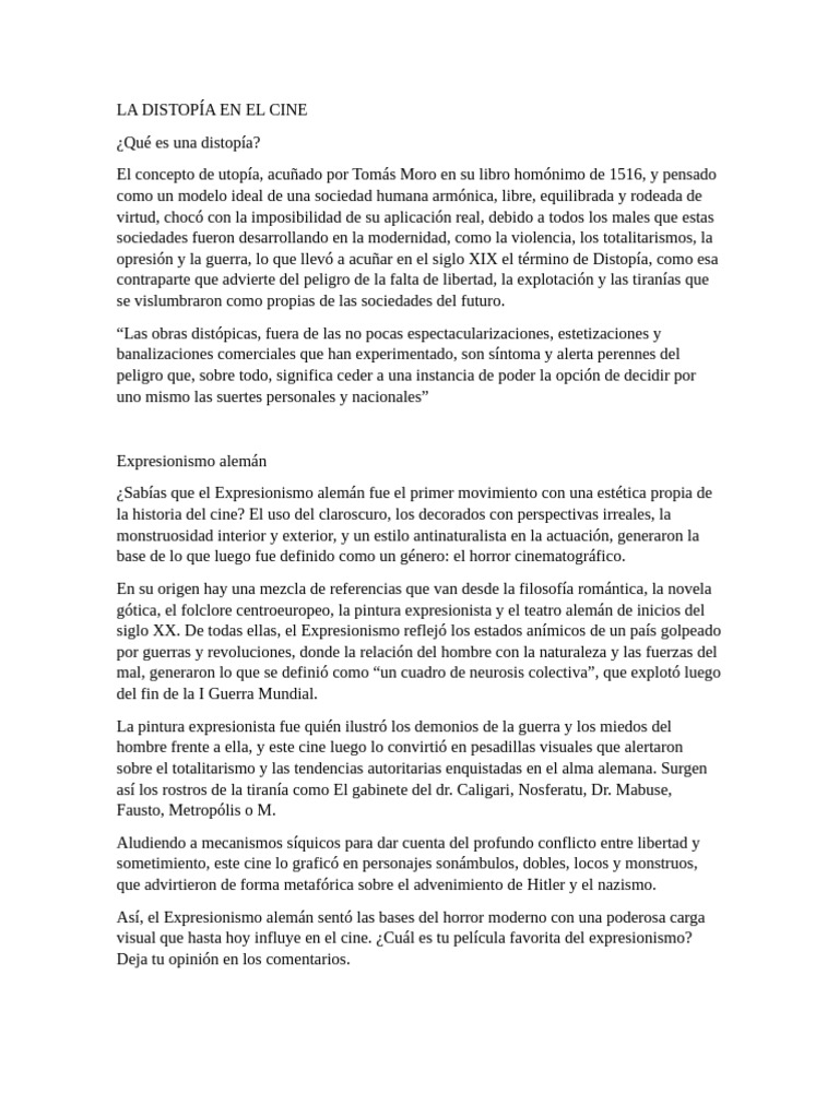 La Distopía en El Cine | PDF | Distopía | Expresionismo