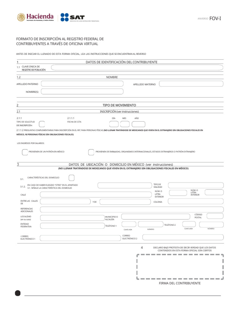 Inscripción al RFC: Formato FOV-I | PDF