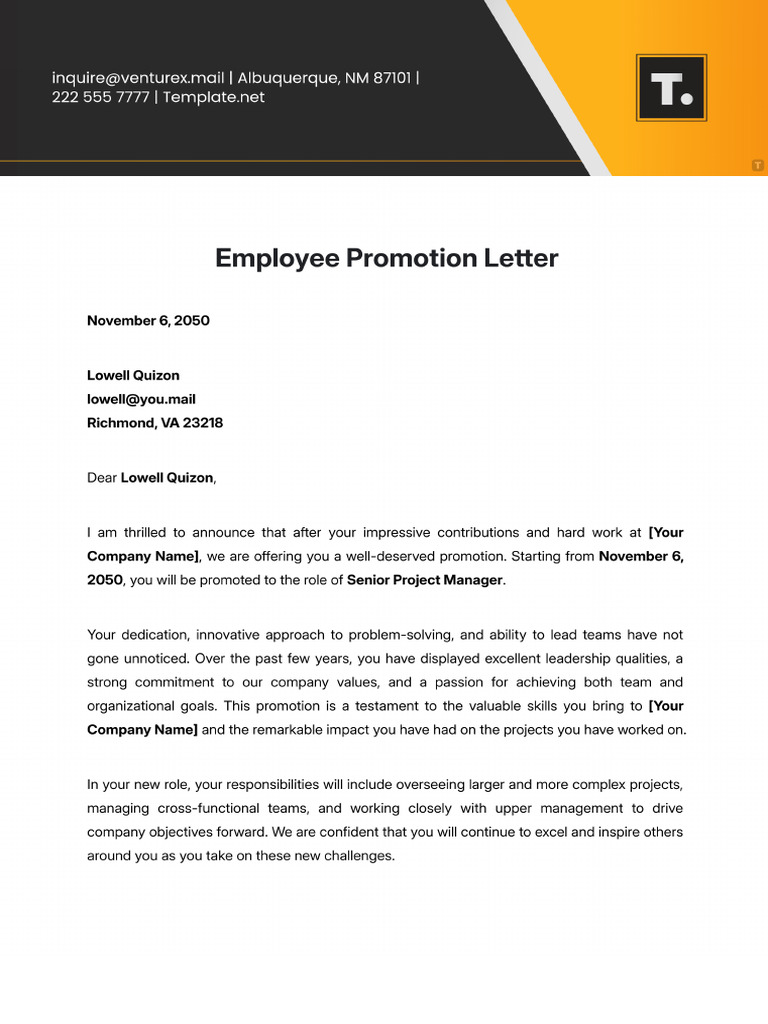Employee Promotion Letter Template | PDF