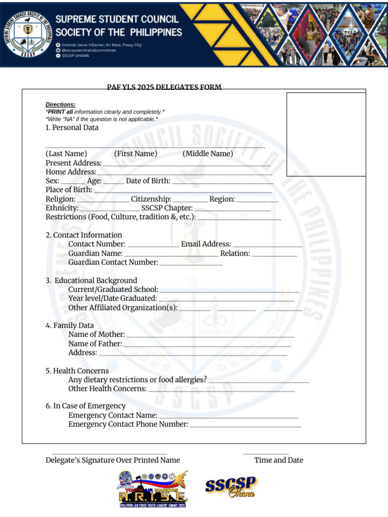 Delegate Form - SSCSP - Paf Ys 2025 | PDF