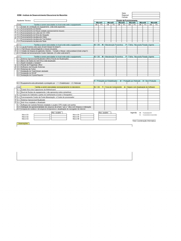 Check List Equipamentos de Informática PDF | PDF