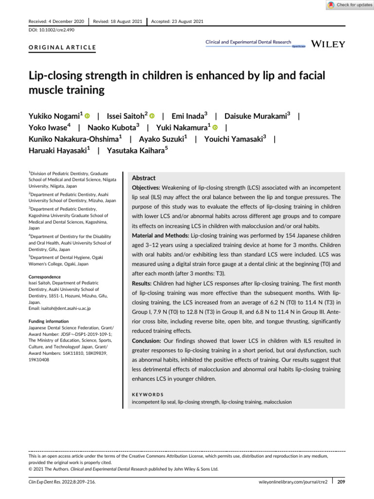 Lip-Closing Strength in Children Is Enhanced by Lip and Facial | PDF ...