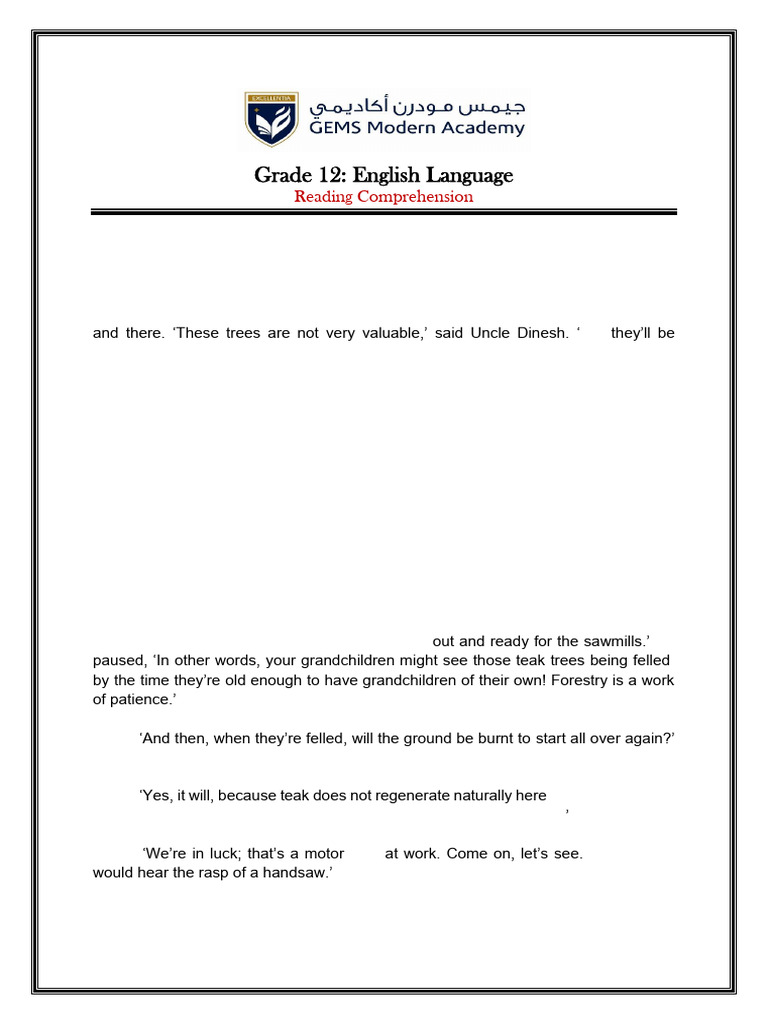 Grade 12 Reading Comprehension: Teak Trees | PDF | Trees | Forestry
