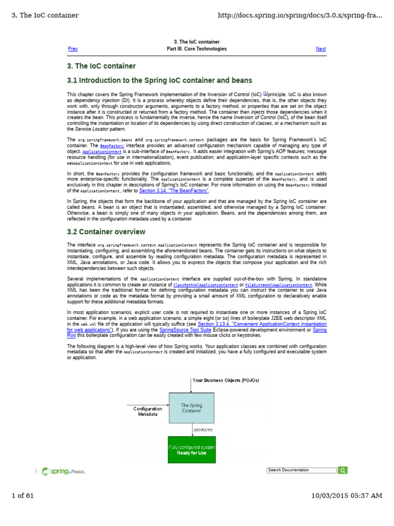 The Ioc Container 3.1 Introduction To The Spring Ioc Container and Beans | PDF | Class (Computer ...