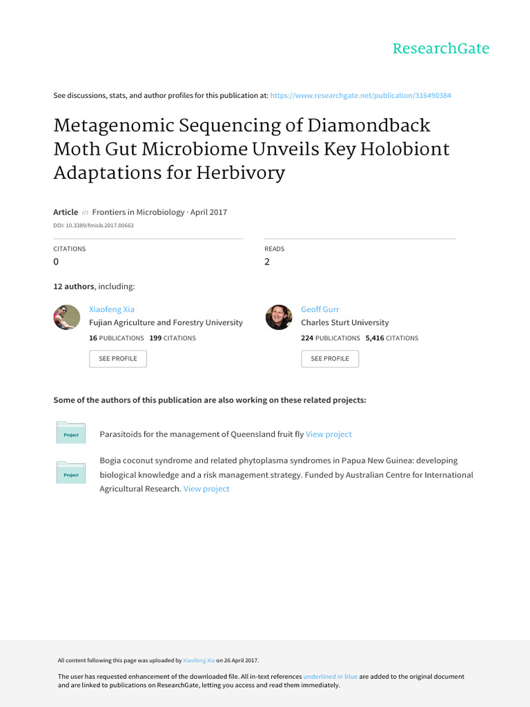 Metagenomic Sequencing of Diamondback Moth Gut Microbiome Unveils Key Holobiont Adaptations For ...