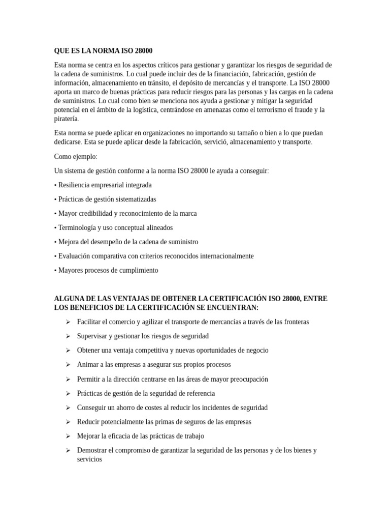 Tarea Que Es La Norma ISO 28000 | PDF | Auditoría | Riesgo