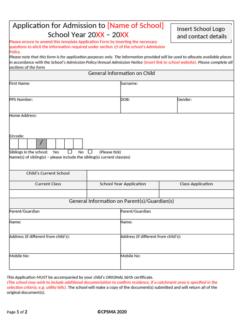 School Admission Application Form | PDF