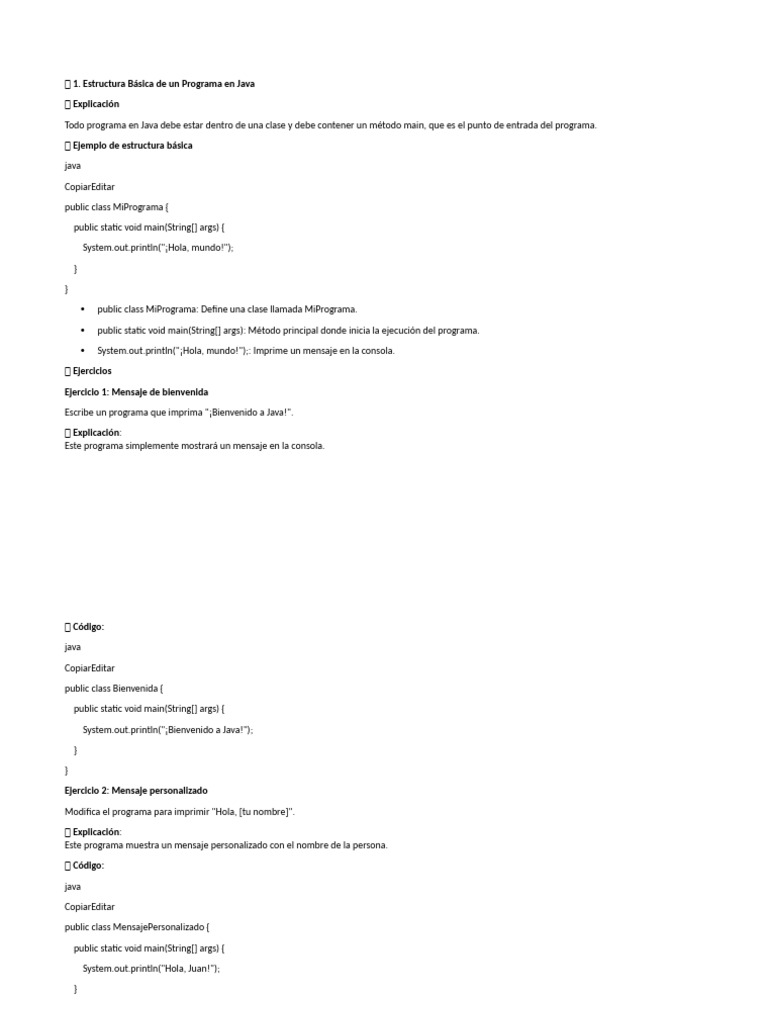 Estructura Básica de Un Programa en Java | PDF | Java (lenguaje de ...