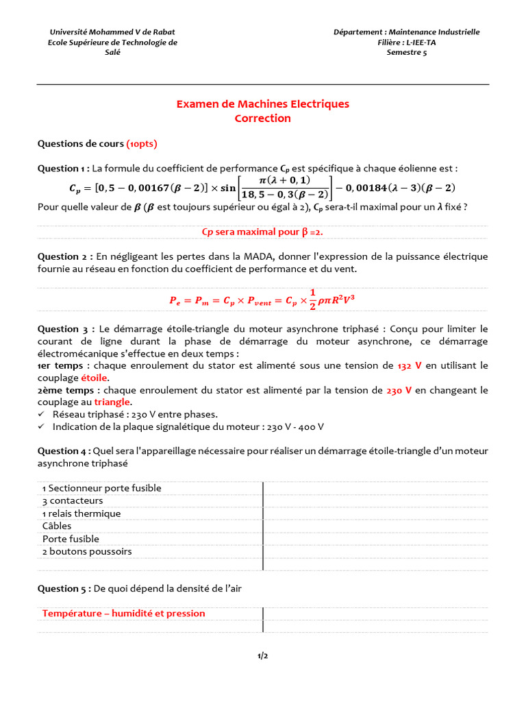 Exam Machines-TA-COR | PDF | Générateur électrique | Énergie électrique