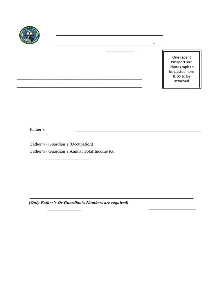 Cadet College Noshki Admission Form VII | PDF