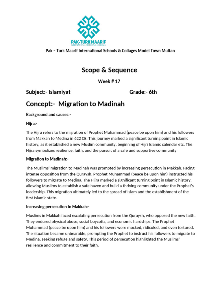 $ope & Sequence Islamiyat Term 2 Grade 6th Week 17 | PDF | Muhammad | Medina