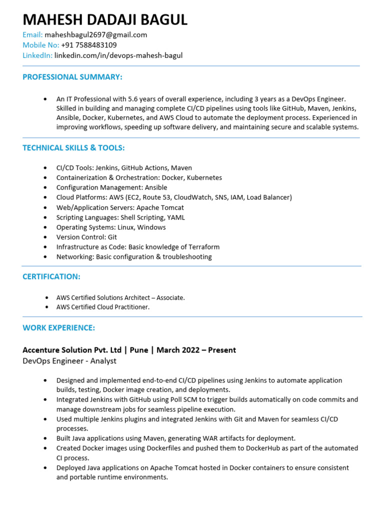 Mahesh Bagul - Devops Engineer-1 | PDF | Software | Software Engineering