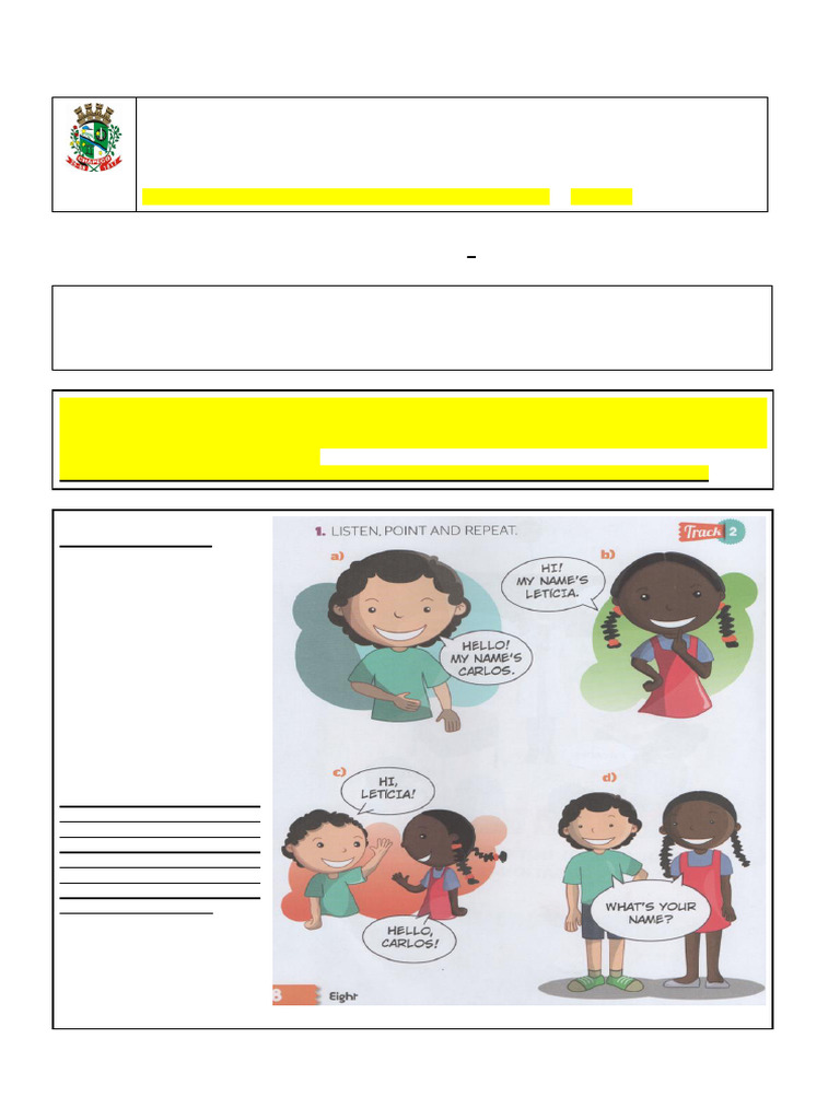 Lingua Inglesa - 1º Ano - 22 A 26 Fev | PDF