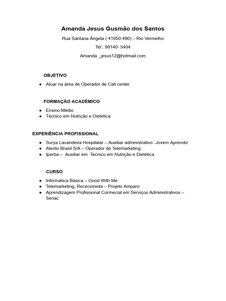 Currículo Amanda Gusmão | PDF