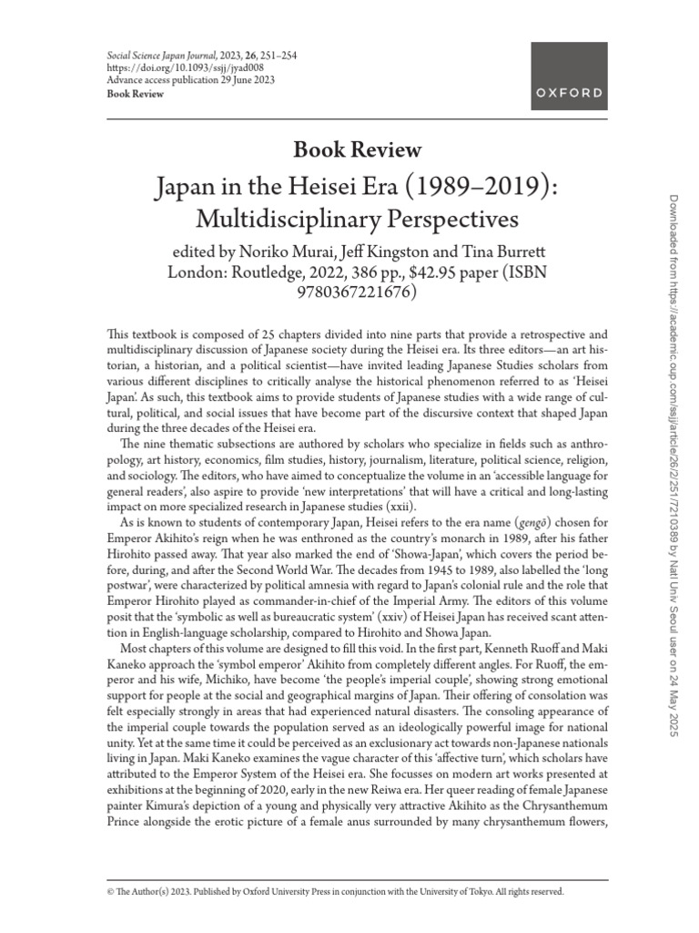 Japan in The Heisei Era (1989-2019) - Multidisciplinary Perspectives ...